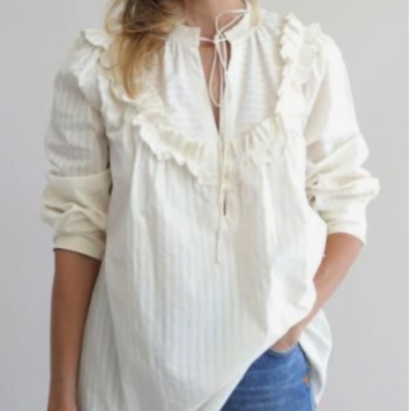 Mayle | Tops | Jane Mayle Teodra White Cotton Tie Neck Ruffle Blouse ...